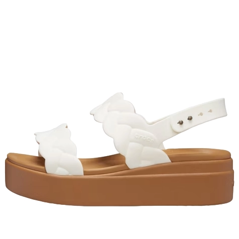 CROCS Brooklyn Woven Wedge Sandals - White/brown