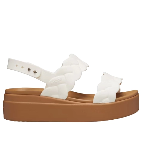 CROCS Brooklyn Woven Wedge Sandals - White/brown