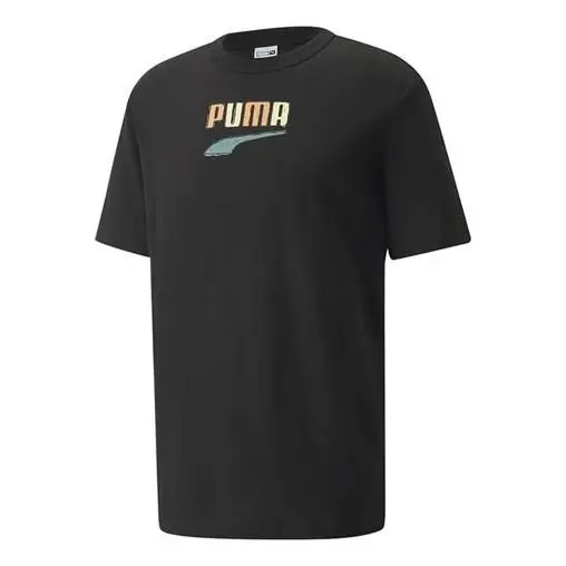 PUMA Downtown Logo Tee 'black - Black/gold