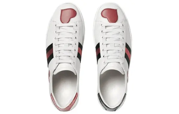 Gucci Ace Low Sneaker With Heart Detail - White