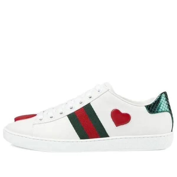 Gucci Ace Low Sneaker With Heart Detail - White