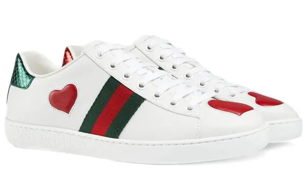 Gucci Ace Low Sneaker With Heart Detail - White
