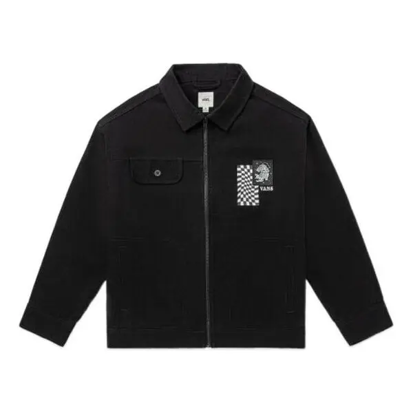 VANS Embroidered Printed Lapel Zip-up Jacket - Black