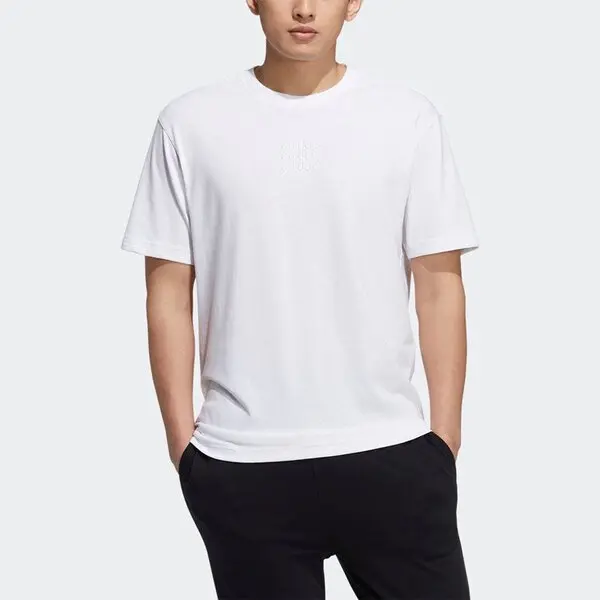 Adidas Neo Embroidered Logo Solid Color Sports Round Neck Short Sleeve White