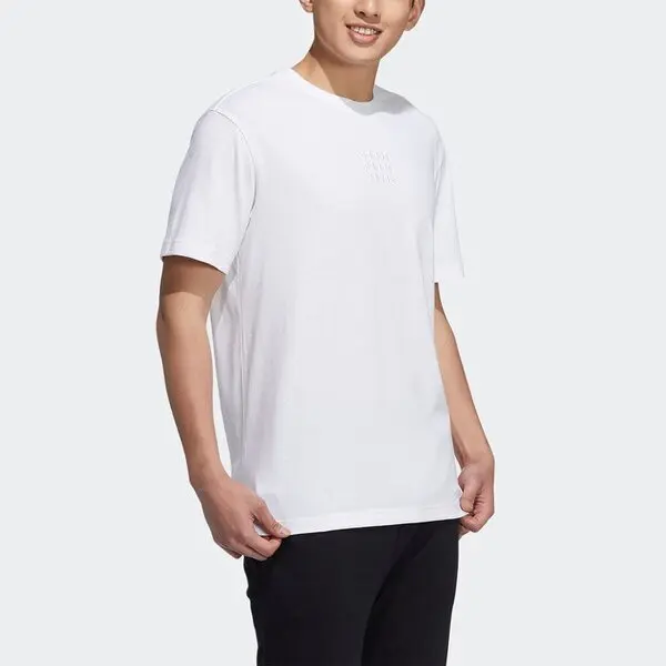 Adidas Neo Embroidered Logo Solid Color Sports Round Neck Short Sleeve White