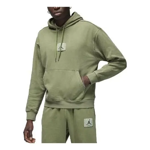 JORDAN Statement Fleece Washed Pullover Hoodie - Light Olive