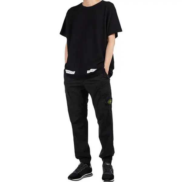 Off-White Ss21 Cotton Stripe Printing Pattern Round Neck Short Sleeve Black