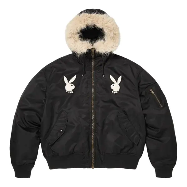 Supreme X Playboy Hooded Ma-1 Bomber Jacket - Black