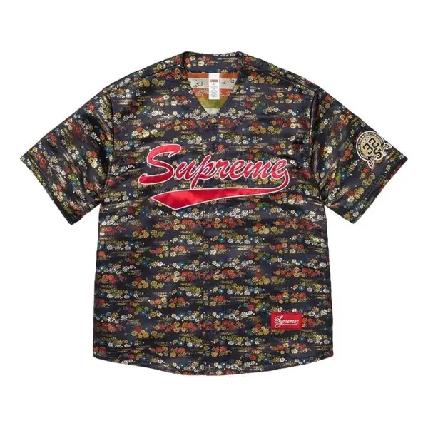 Supreme Floral Jacquard Baseball Jersey - Navy