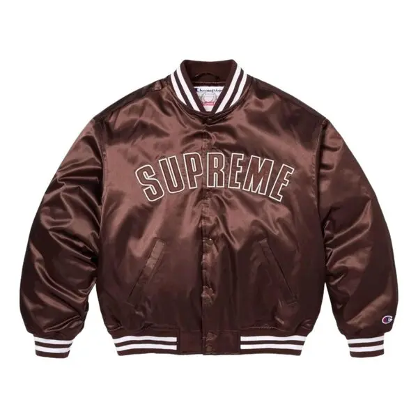 Supreme X Champion Satin Varsity Jacket - Brown