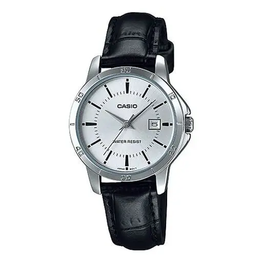 Casio Quartz Leather Strap Watch - Silver