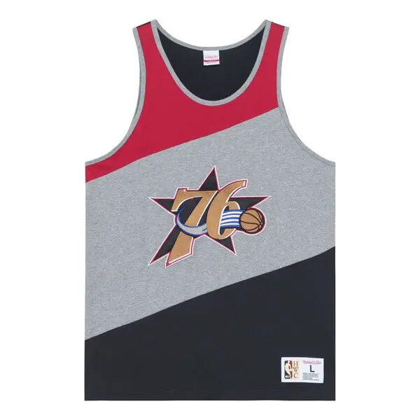 Mitchell & Ness X Nba Hwc Philadelphia 76ers Colorblocked Cotton Tank - Grey/black/red