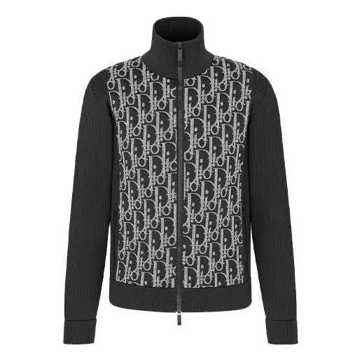 Dior Embroidered Logo Cashmere Zip-up Sweater - Black