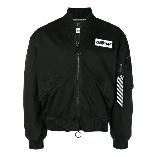 Off-White Ribbed Aviator Logo Jacket - Black