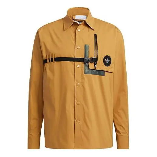 Adidas Originals Prem Wvn Lshirt Lapel Chest Long Sleeves Wheat Brown Shirt - Default Color