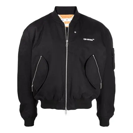 Off-White Black Printed Zipper Long Sleeve Bomber Jacket - Black/white