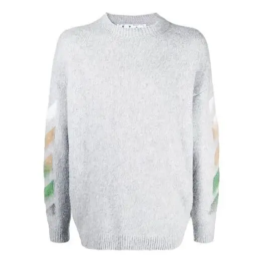Off-White Ss21 Logo Printing Stripe Knit Gray - Grey