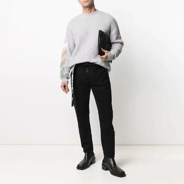 Off-White Ss21 Logo Printing Stripe Knit Gray - Grey