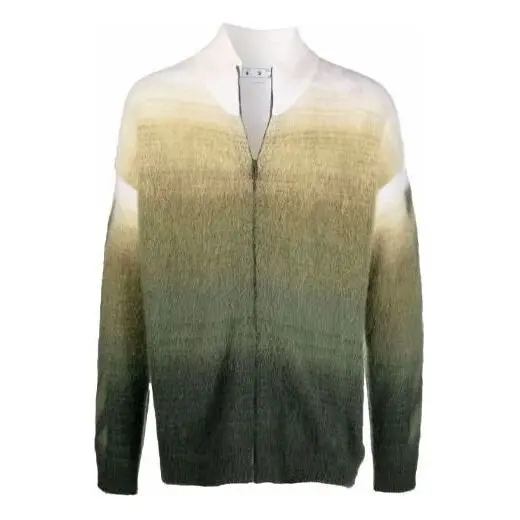 Off-White Fw21 Arrow Pattern Zipper Cardigan Wool Sweater - Green