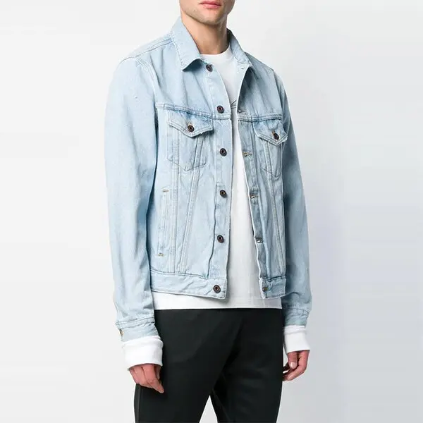 Off-White Logo Printed Denim Jacket - Creamy