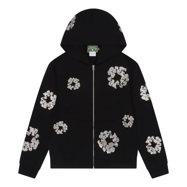 DENIM TEARS Cashmere Swarovski Cotton Wreath Zip Hoodie - Black
