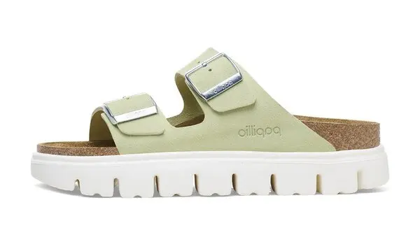 BIRKENSTOCK Platform Suede Leather Sandals - Green/white