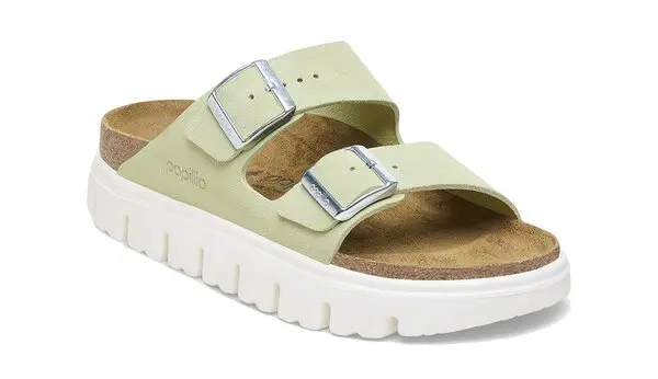 BIRKENSTOCK Platform Suede Leather Sandals - Green/white