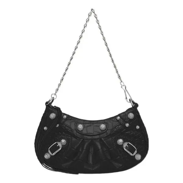 Balenciaga Le Cagole Mini Bag With Chain Crocodile Embossed - Black