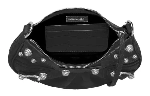 Balenciaga Le Cagole Mini Bag With Chain Crocodile Embossed - Black