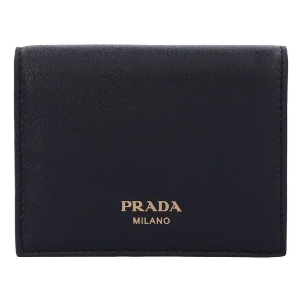 Prada Fw24 Gold Metal Logo Wallet - Black