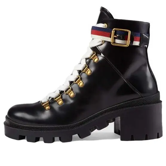 Gucci Sylvie Series Webbing Leather Ankle Boots - Default Color