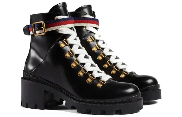 Gucci Sylvie Series Webbing Leather Ankle Boots