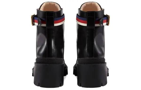 Gucci Sylvie Series Webbing Leather Ankle Boots