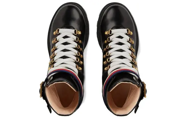Gucci Sylvie Series Webbing Leather Ankle Boots