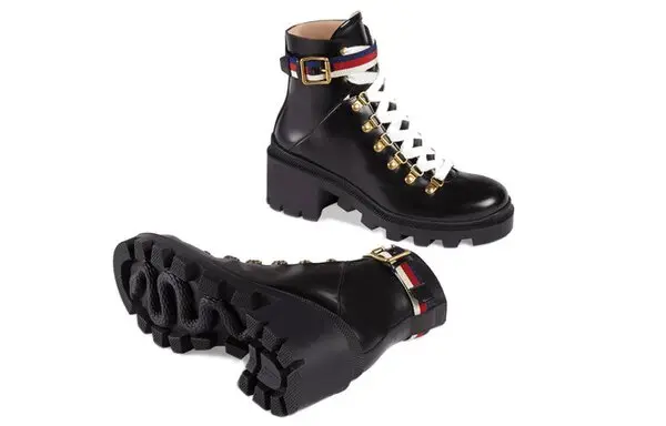 Gucci Sylvie Series Webbing Leather Ankle Boots