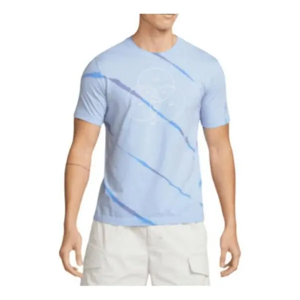 Nike Geometry Pattern Casual Round Neck Short Sleeve Light Blue T-shirt - Multi-color