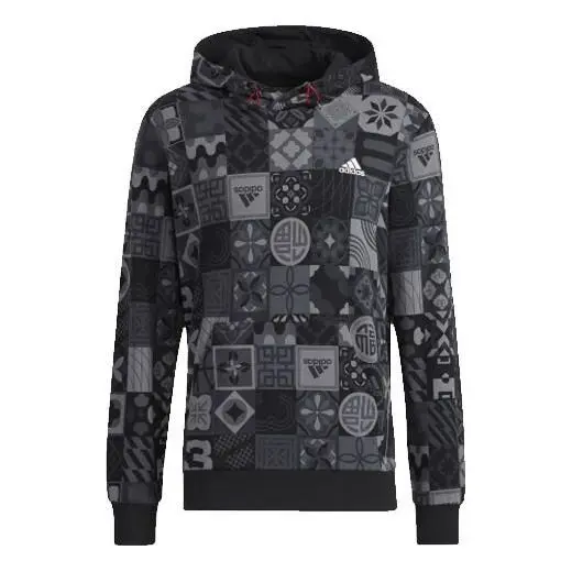 Adidas Cny Aop Hood Pattern Full Print Sports - Black