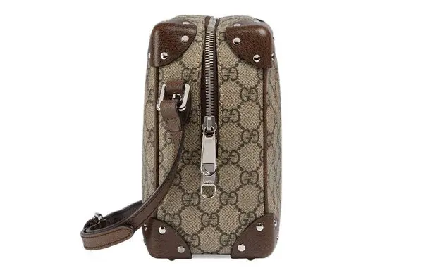 Gucci Monogram Shoulder Bag With Leather Detail