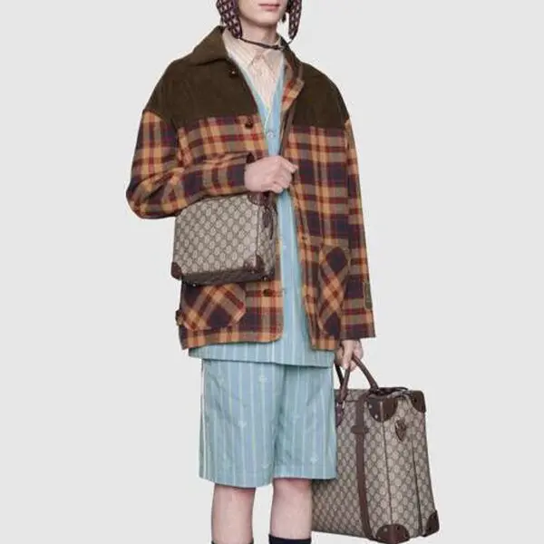 Gucci Monogram Shoulder Bag With Leather Detail