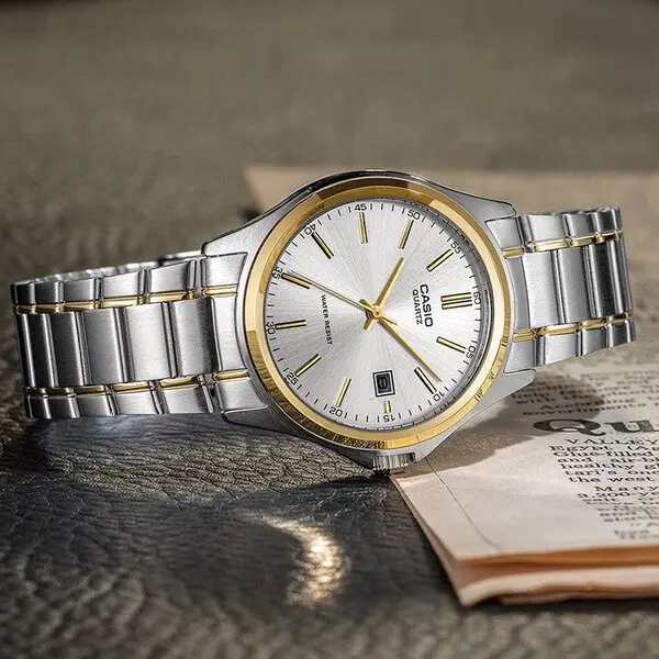 Casio Stainless Steel And Gold-tone Link Watch With Quartz Movement