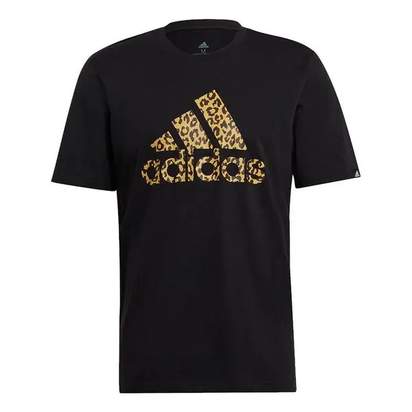 Adidas Leo Lg T Leopard Print Logo Printing Sports Round Neck Short Sleeve - Black