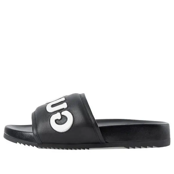 Gucci Sideline Rubber Logo Slide - Black Leather