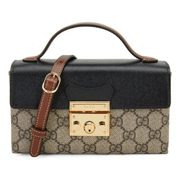 Gucci Padlock Metallic Logo Canvas Box Mini Ebony / Black Handbag - Cream