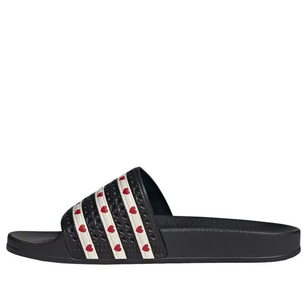 Adidas Adilette Slides With Heart Detailing - Core Black/wonder White/better Scarlet