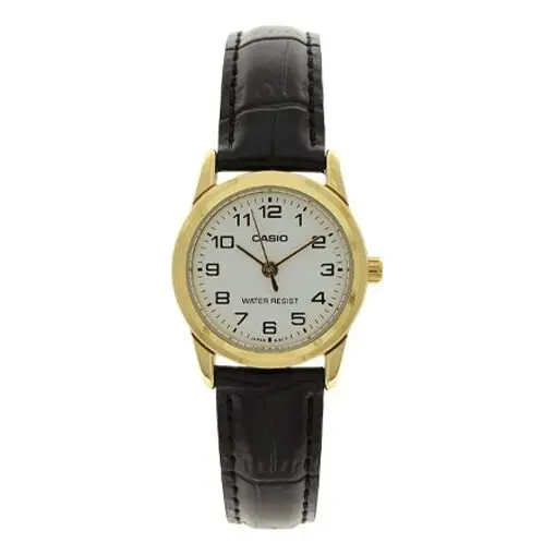 Casio Analog Quartz Watch With Leather Strap - White