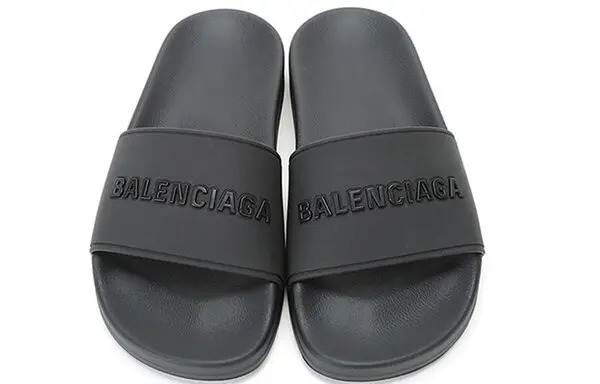 Balenciaga Embossed Logo Pool Slides - Black