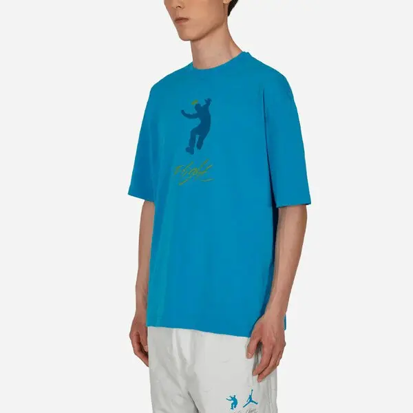 JORDAN X Union Crossover Solid Color Alphabet Pattern Cartoon Printing Round Neck Short Sleeve Us Edition Blue