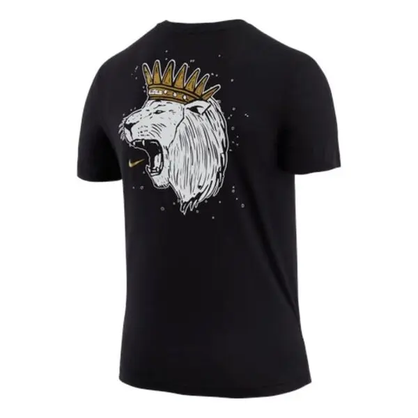 Nike Dri-fit Lebron Hand Painted Crown Animal Pattern Printing Basketball Sports Short Sleeve Black T-shirt - Multi-color