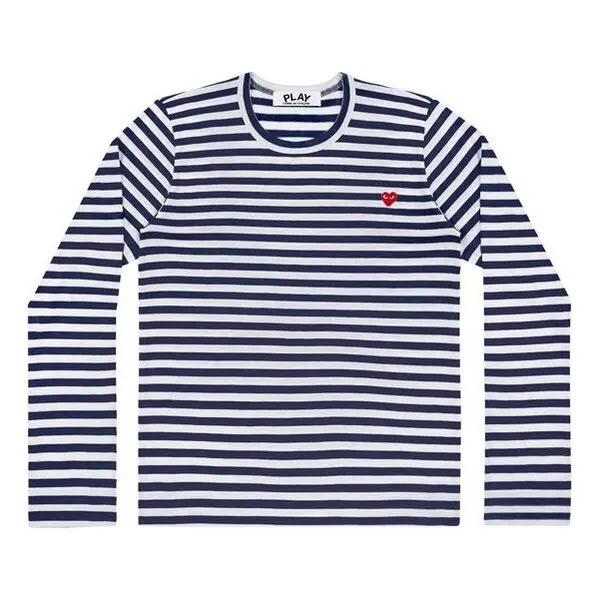 Play Comme Des Garcon Striped Long Sleeve Tee - Navy Bluewhite