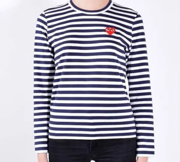 Play Comme Des Garcon Striped Long Sleeve Tee - Navy Bluewhite